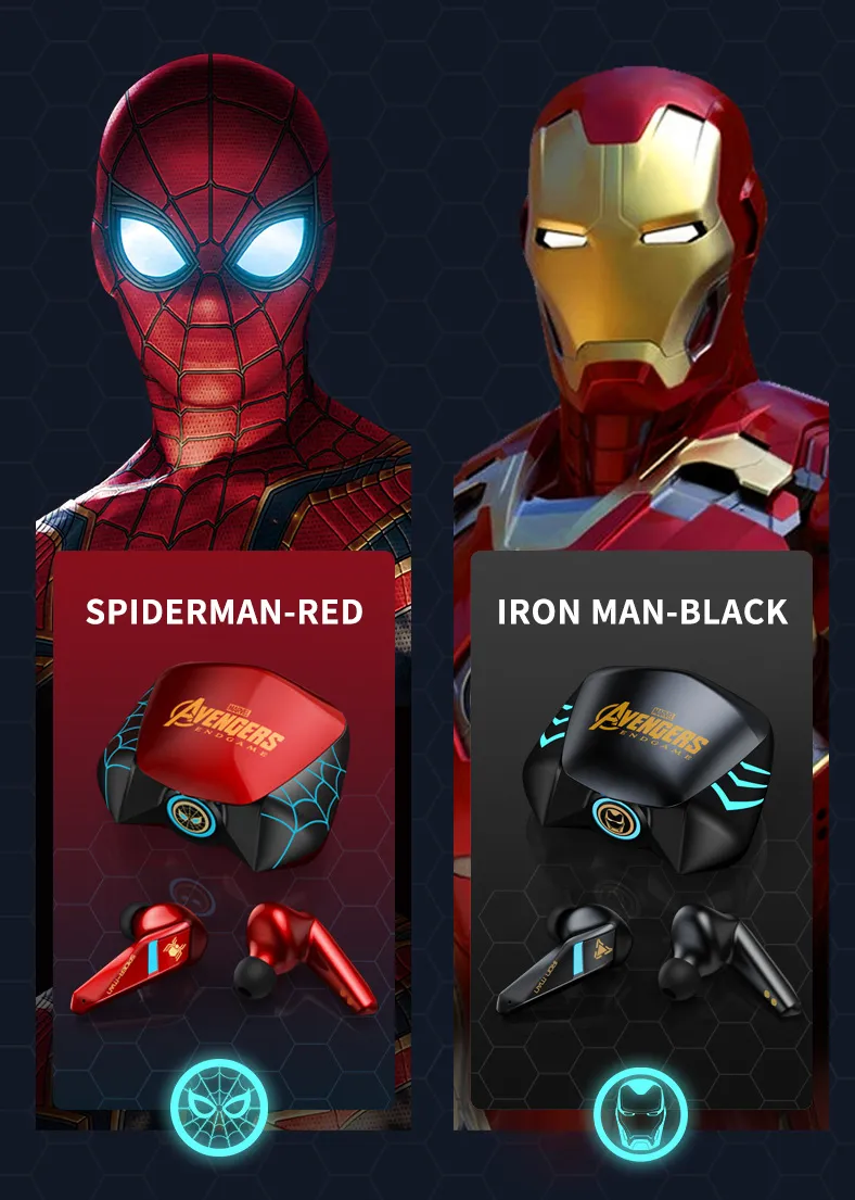 100% Authentic Marvel Wireless Earphones Iron Man TWS Bluetooth 5.0 ...